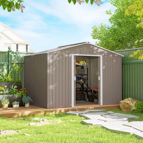 Outsunny Kůlna na Nářadí 4,9 m², Zahradní Kůlna s Pultovou Střechou, Posuvné Dveře, Základna, 277 x 195 x 192 cm, Kůlna z Pozinkované Oceli, Odolná p…