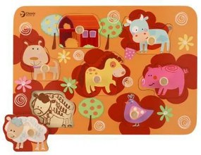 Teddies Vkládačka deskové obrysové puzzle farma dřevo 18m+