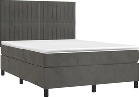 Box spring postel s matrací a LED tmavě šedá 140x200 cm samet 3136246