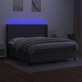 Box spring postel s matrací a LED tmavě šedá 180x200 cm textil 3138254