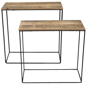 Set 2 odkládacích stolků s recyklovaným dřevem – 60x25x65 cm