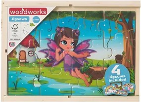 Dřevěné puzzle Víly a jednorožci 4x12 dílků / Puzzle / dřevěné / 17 x