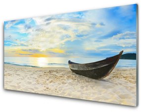 Obraz na skle Szklany Łódka Plaża Morze 125x50 cm