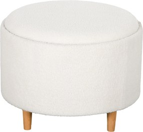 HOMCOM taburet Ø56 x 42 cm, kulatý čalouněný taburet s úložným prostorem a odklápěcím víkem, dřevěné nohy, ideální do obývacího pokoje a ložnice, bíl…