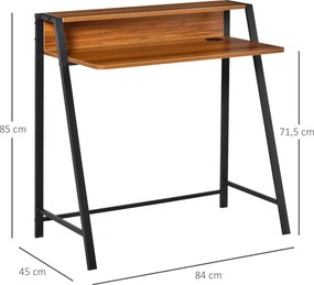 Stůl HOMCOM Počítačový stůl s úložným prostorem a otvorem na kabely, kovový ořech, 84x45x85cm, ideální pro domácí kancelář a pracovnu | Aosom.de