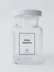 Samolepka na kořenky STEAK PIKANTNÍ průhledná 3 × 4 cm tučné písmo