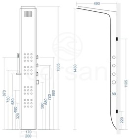 Aplomo Thermo sprchový masážní panel termostatický, bílo černý