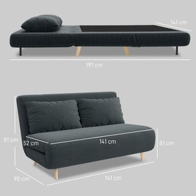 HOMCOM Rozkládací pohovka, přistýlka pro hosty, 3stupňově nastavitelná opěrka zad, kordová úprava, do 120 kg, 141 x 90 x 81 cm, tmavě šedá