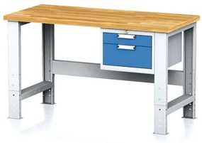 Alfa 3 Nastavitelný dílenský stůl MECHANIC I ,závěsný box na nářadí, 2 zásuvky, 1500x700x700-1055 mm, modré dveře