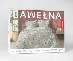 Detexpol Bavlněné povlečení v barvě mint s krémovými a růžovými květy – 220x200 – kolekce Naturalis – vzor 5502 B