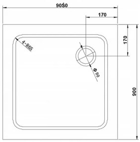 BPS-koupelny Čtvercová akrylátová sprchová vanička HYD-SSV-SILK 90x90 bílá