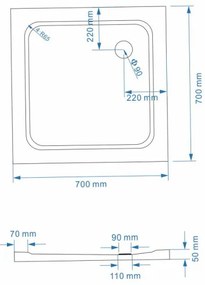 BPS-koupelny Čtvercový sprchový kout HYD-SK93D 70x70 chrom/transparent + vanička HYD-SSV-ST02C černá