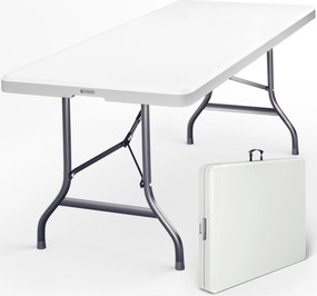 Casaria Skládací plastový stůl bílý 183×76 cm s rukojetí