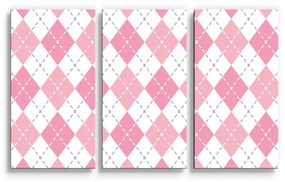 Sablio Obraz - 3-dílný Růžové a bílé kosočtverečky - 120x80 cm