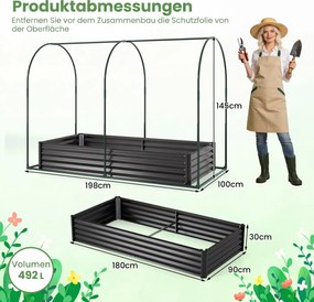 Costway 3 ve 1 vyvýšeném záhonu se skleníkovým kovovým květináčem s PVC – černý