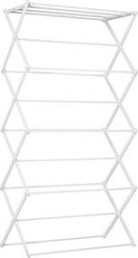 HOMCOM Skládací sušák na prádlo, 8 pater, sušicí věž, sušák na prádlo, kov/plast, bílá, 74 x 35 x 144 cm | Aosom