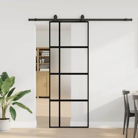 Posuvné dveře se sadou kování černé 76x205 cm Tvrzené sklo 3375898