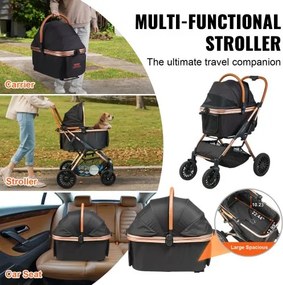 kočárek pro psy, 4kolový kočárek pro psy otočný s brzdami, nosnost 29,9 kg