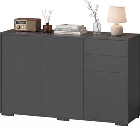 HOMCOM komoda se zásuvkami a dvířky, 2 vysouvací zásuvky a 3 dveře, nastavitelná police, dřevotříska E1, 117 x 36 x 74 cm, černá