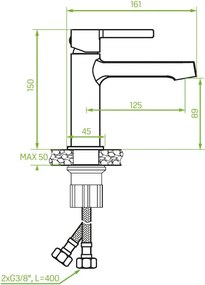 Laveo Alita, umyvadlová baterie h-150, broušená ocel, LAV-BVA_322D