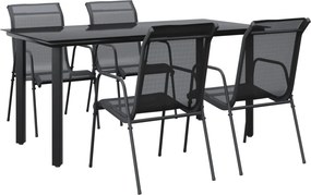5dílný zahradní jídelní set černý ocel a textilen 3200694
