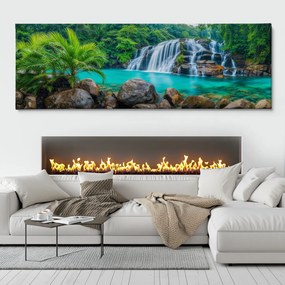 Obraz na plátně - Malé vodopády skryté v tropické džungli FeelHappy.cz Velikost obrazu: 180 x 60 cm
