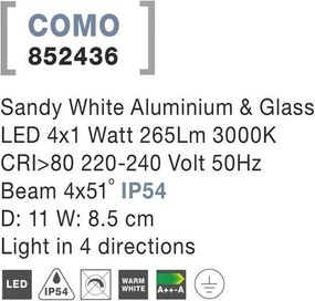 NV 852436 Venkovní nástěnné svítidlo COMO bílý hliník a sklo LED 4x1W 3000K 220-240V 4x51st. IP54 světlo ve čtyřech směrech - NOVA LUCE