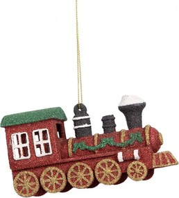 Červená závěsná dekorace mašinka - 12*4*7 cm