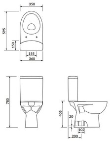 Cersanit PARVA - WC kombi + antibakteriální sedátko s funkcí pomalého zavírání, vertikální odpad, K27-004