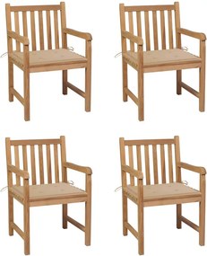 Zahradní židle 4 ks béžové podušky masivní teak 3073007