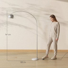 HOMCOM Stojací lampa, obloukový design s mramorovou základnou, 167 cm, stříbrná