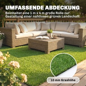 Umělý trávník Outsunny 1 × 4 m, výška vlasu 10 mm, samoodvodňovací — zelený