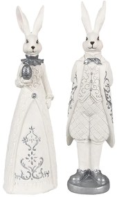 Bílá dekorace socha králík v obleku - 9*8*30 cm
