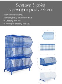 FEROPLAST spol. s.r.o Průmyslový úložný koš KS3, kompletní set 3 košů na pevných nohách