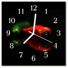 Skleněné hodiny čtvercové paprika 30x30 cm