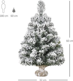 HOMCOM Mini umělý vánoční stromek 60 cm umělý vánoční stromek se sněhem, 67 tipů cementový podstavec pro vnitřní kancelář