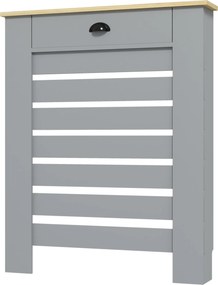 HOMCOM kryt radiátoru z MDF s lamelami, mřížkový kryt se zásuvkou, 78x19x95,5 cm, šedý
