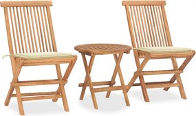3dílný skládací zahradní jídelní set s poduškou masivní teak 3063173