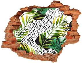 Wallmuralia Nálepka 3D díra beton Tropické listí 90x70 cm