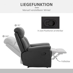 HOMCOM Relaxační křeslo, televizní křeslo s funkcí ležení, manuálně nastavitelný odpočinkový křeslo z umělé kůže do obývacího pokoje, černá
