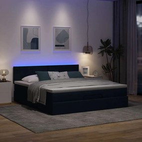Osmanská postel s matrací &amp; LED modrá 180x200cm látka 3312249
