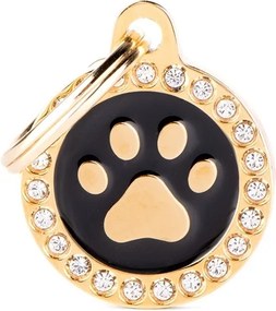 Známka pro psy a kočky MY FAMILY Zlatá s tlapkou a kamínky Swarovski
