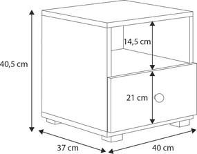 ADRK Furniture Noční stolek se zásuvkou EMI