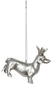 Stříbrná závěsná dekorativní ozdoba jezevčíka s korunkou - 8*3*6 cm