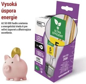 Emos lighting LED žárovka Filament A60 A CLASS/ E27 / 5 W (75 W) / 1 060 lm / neutrální bílá 1525283412