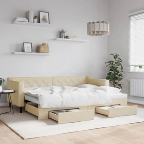 Válenda s přistýlkou a zásuvkami krémová 80 x 200 cm textil 3197461