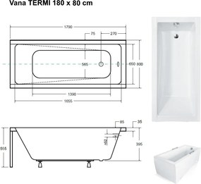 Besco Termi obdélníková vana 180 x 80 cm akrylát bílá OLVTER18 Koupelny Bernold