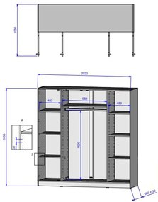 Šatní skříň z masivu dubu FRED - 4-dveřová se zrcadlem