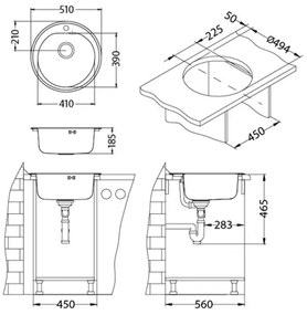 ALVEUS 1116756 - Kuchyňský dřez FORM pr. 51 cm matná ocel/satin, hloubka 18,5 cm