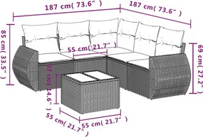 6dílná zahradní sedací souprava s poduškami černá polyratan 3253693